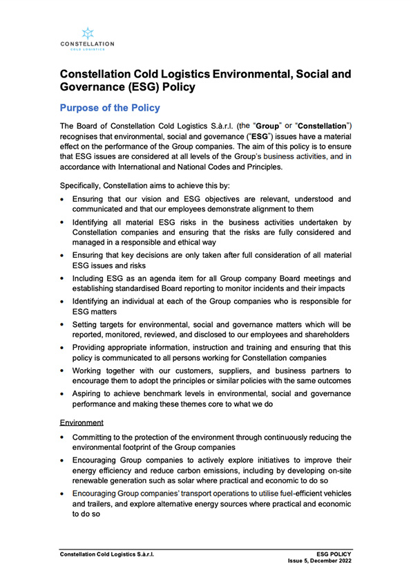 Sustainability - Constellation Cold Logistics